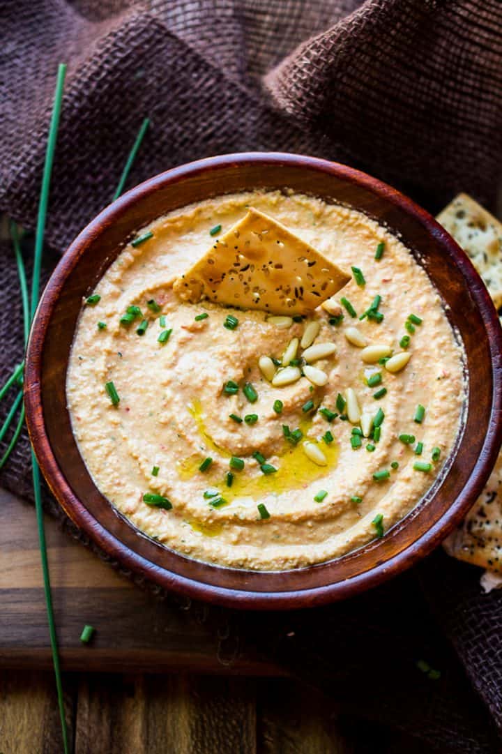 Creamy Garden Vegetable Hummus with Pine Nuts and Chives - Spoonful of ...