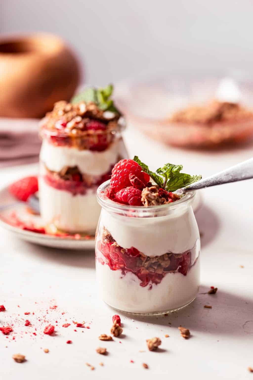 Raspberry Ricotta and Yogurt Parfaits - Spoonful of Plants