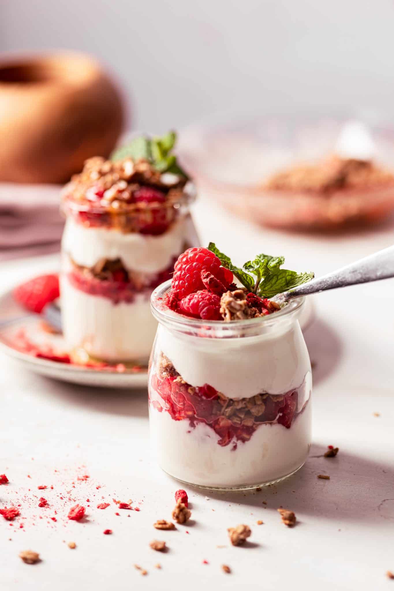 Raspberry Ricotta and Yogurt Parfaits - Spoonful of Plants
