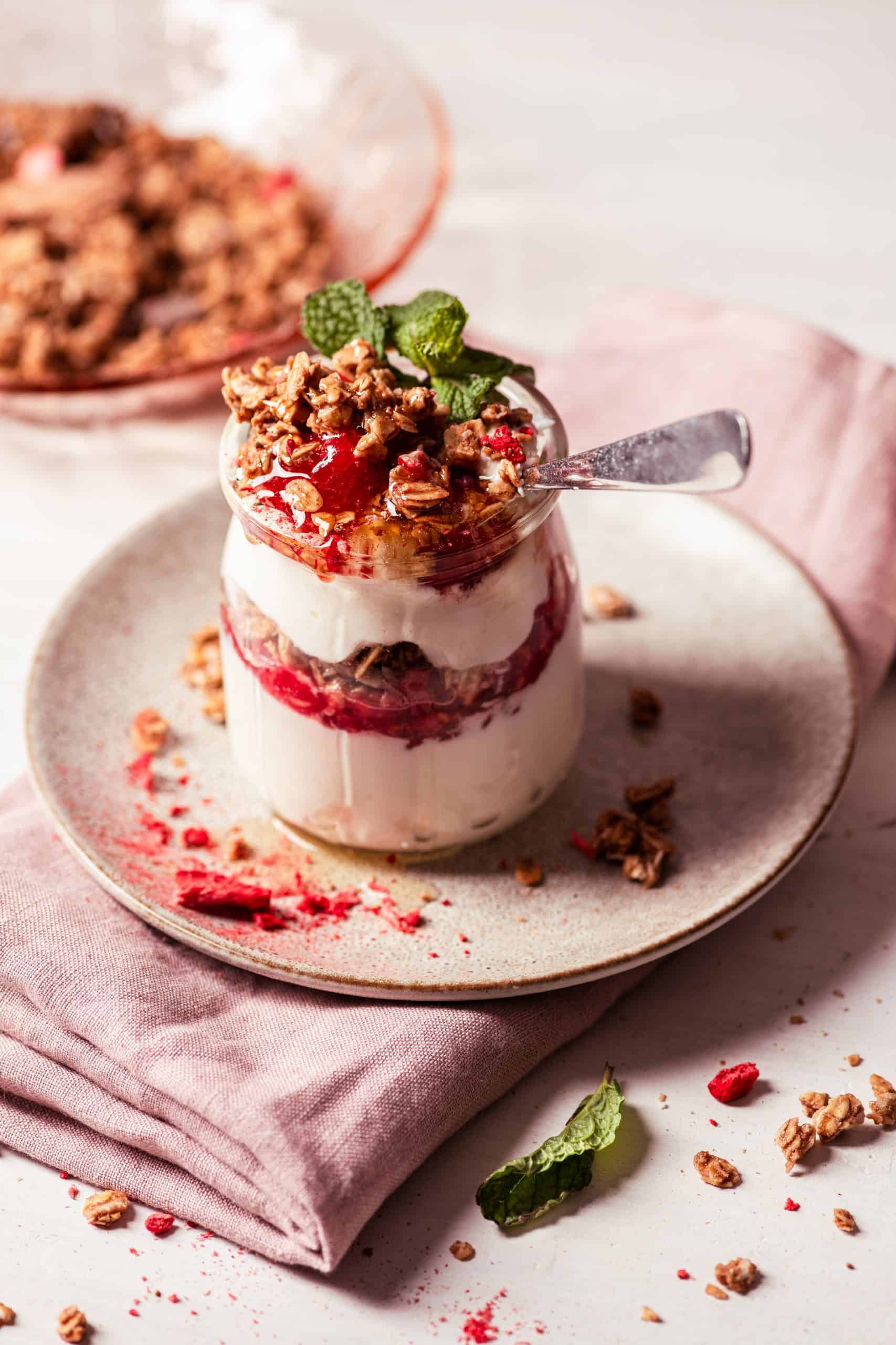 Raspberry Ricotta and Yogurt Parfaits - Spoonful of Plants