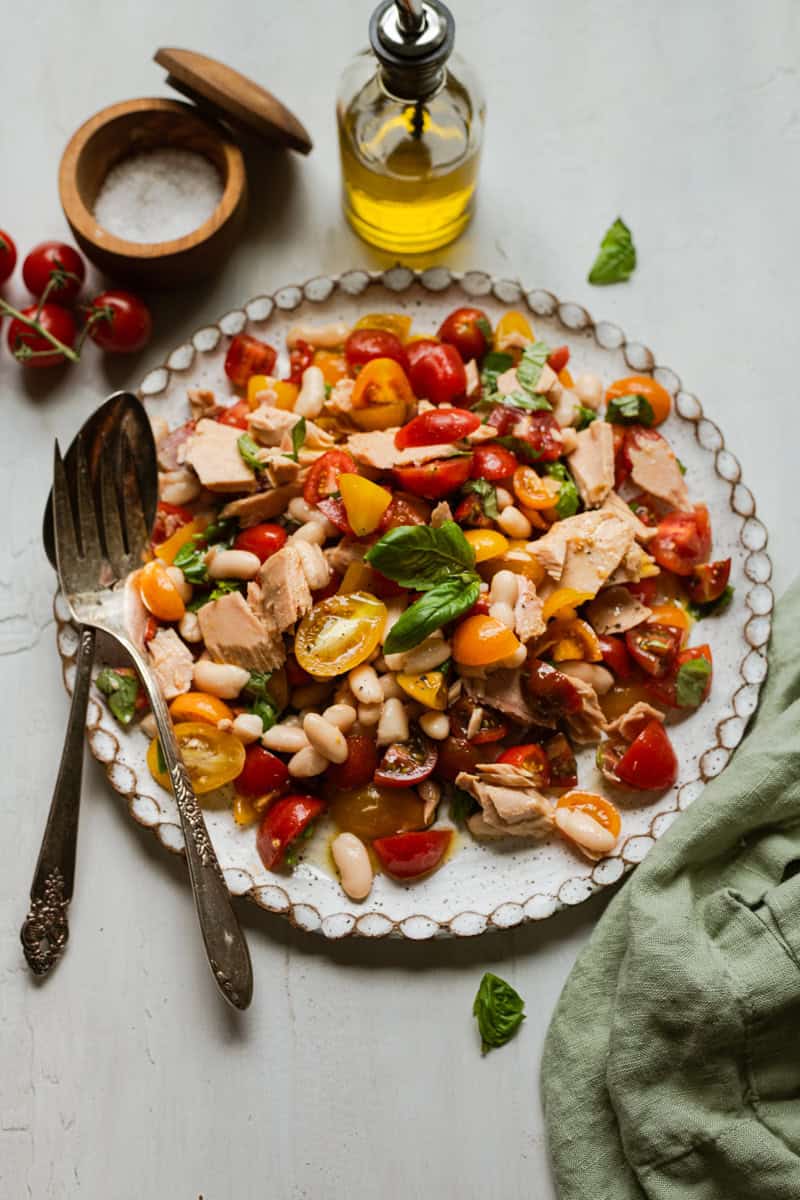 Tomato and White Bean Salad with Tuna - Spoonful of Plants